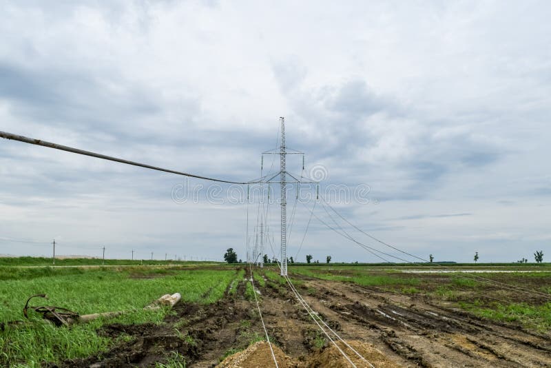 Assembly and Installation of New Support of a Power Line Stock Image ...
