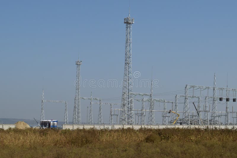 Assembly and Installation of New Support of a Power Line Stock Photo ...