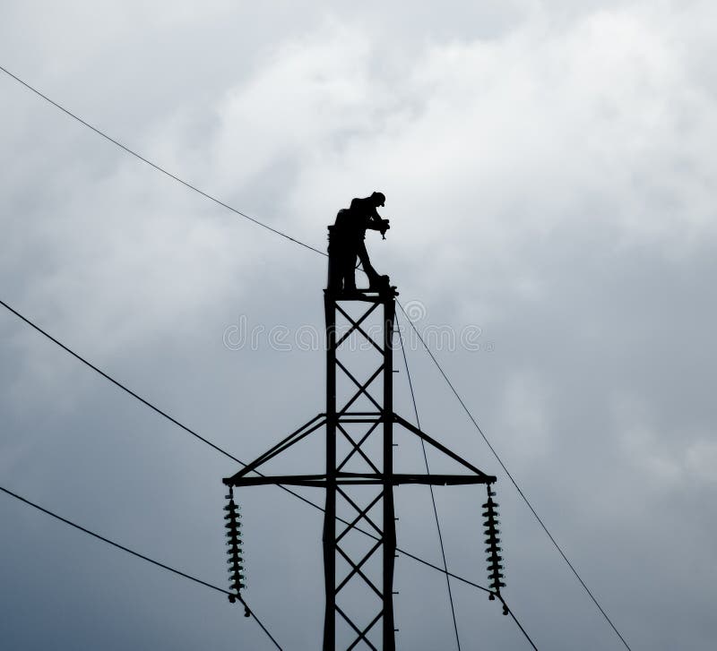 Assembly and Installation of New Support of a Power Line Stock Photo ...