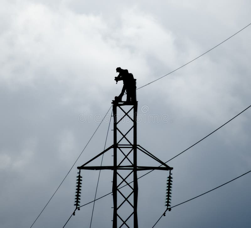 Assembly and Installation of New Support of a Power Line Stock Photo ...