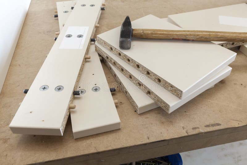 Assembly of Laminated Wood Materials Stock Image - Image of home, floor ...