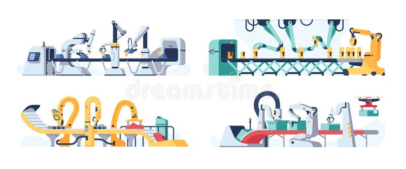 Assembly Line. Automatic Robotic Production Process Stock Vector ...