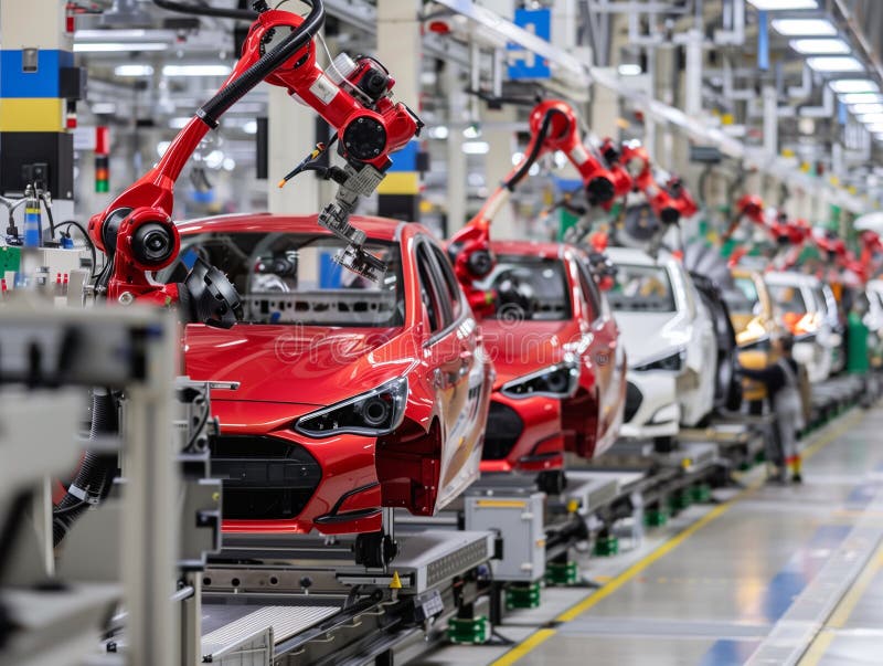 Assembly Line in Automotive Factory. Robotic Arms Assembling Cars Stock ... Assembly Line in Automotive Factory. Robotic Arms Assembling Cars Stock ...