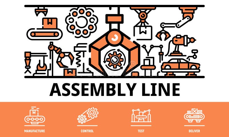 Assembly Line Banner, Outline Style Stock Vector - Illustration of ...