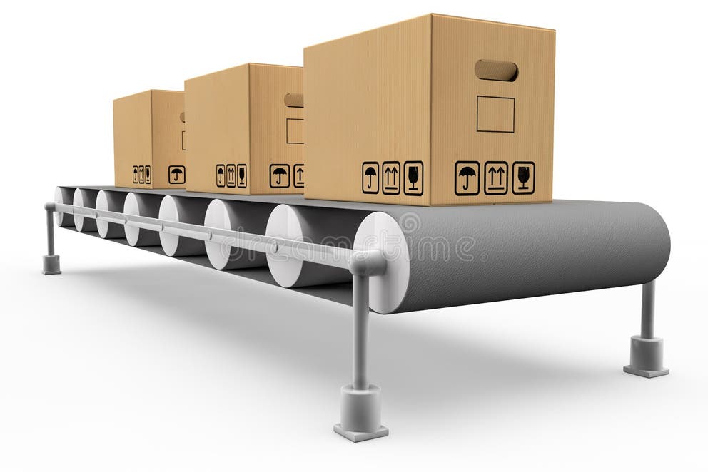 Assembly line with boxes stock illustration. Illustration of relocation ...