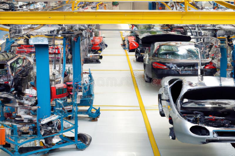 Assembly Line in a Car Factory Stock Illustration - Illustration of ...