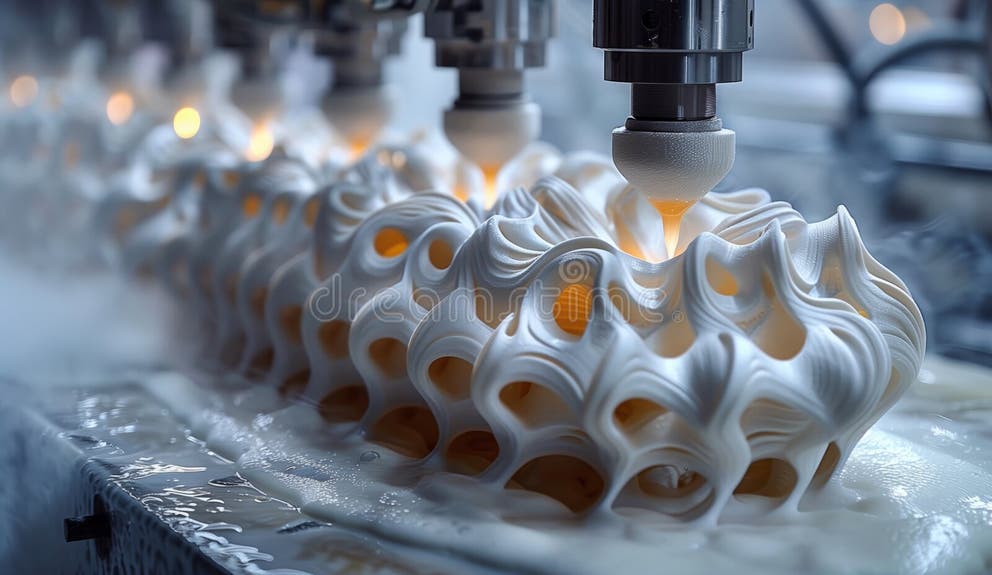 Assembly Line of 3D Printed White Objects Stock Image - Image of ...