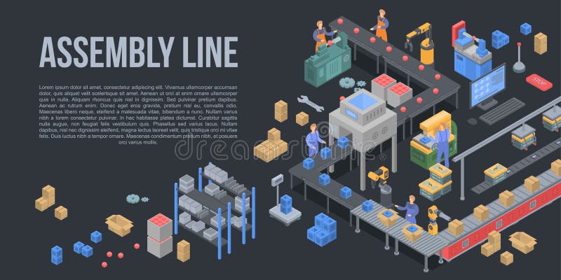 Assembly Line Factory Concept Background, Isometric Style Stock Vector ...
