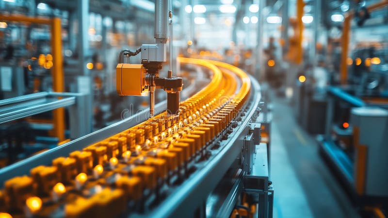 Assembly Line in a Factory Transporting Orange Products Stock ...