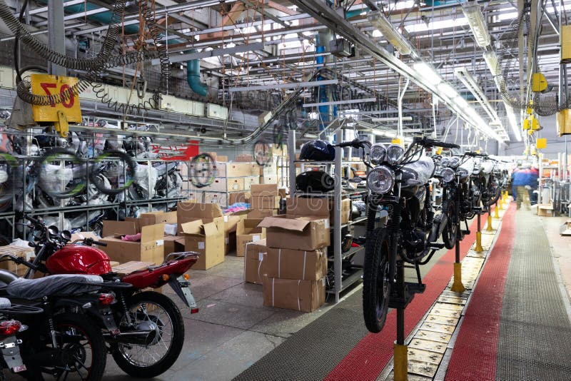 Assembly Line in a Motorcycle Factory, Manual Labor Stock Image - Image ...