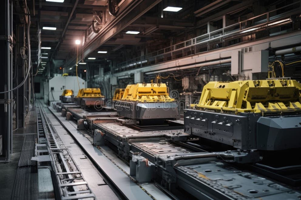 Assembly Line of Nuclear Batteries in Production Stock Illustration ...