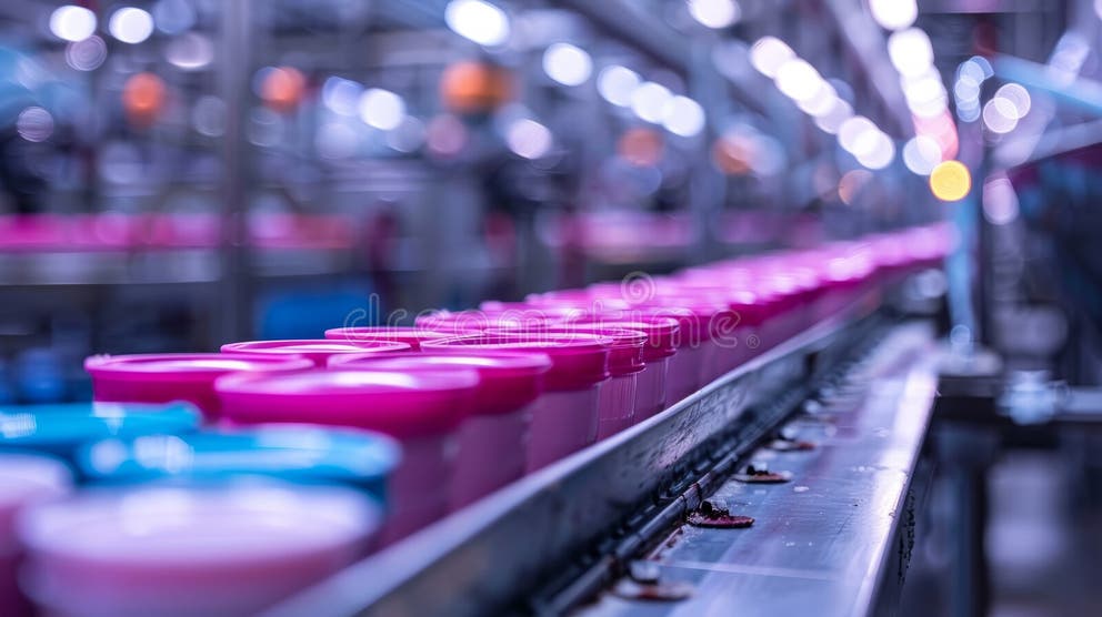 Assembly Line with Plastic Containers. Stock Image - Image of plant ...