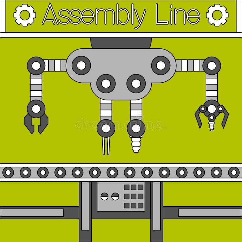 Assembly line poster stock vector. Illustration of robot - 159613938