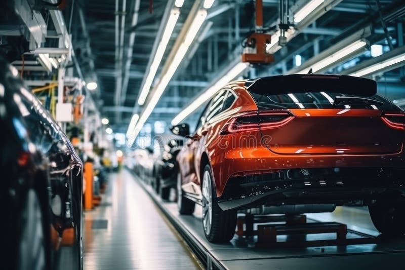 Assembly Line for the Production of Modern Cars. Robots Weld a Car Body ...