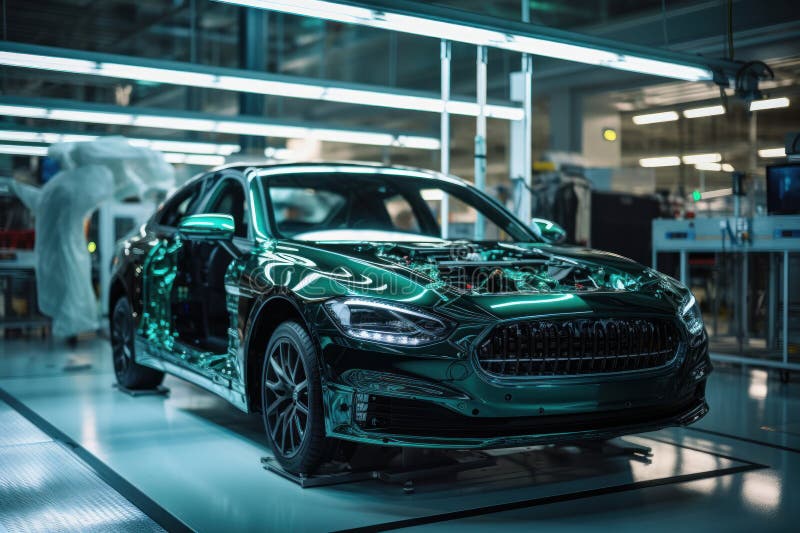 Assembly Line for the Production of Modern Cars. Robots Weld a Car Body ...