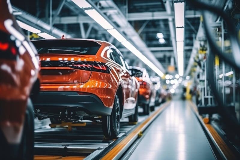 Assembly Line for the Production of Modern Cars. Robots Weld a Car Body ...