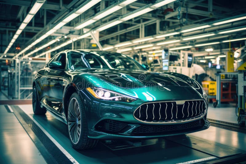 Assembly Line for the Production of Modern Cars. Robots Weld a Car Body ...