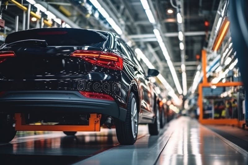 Assembly Line for the Production of Modern Cars. Robots Weld a Car Body ...