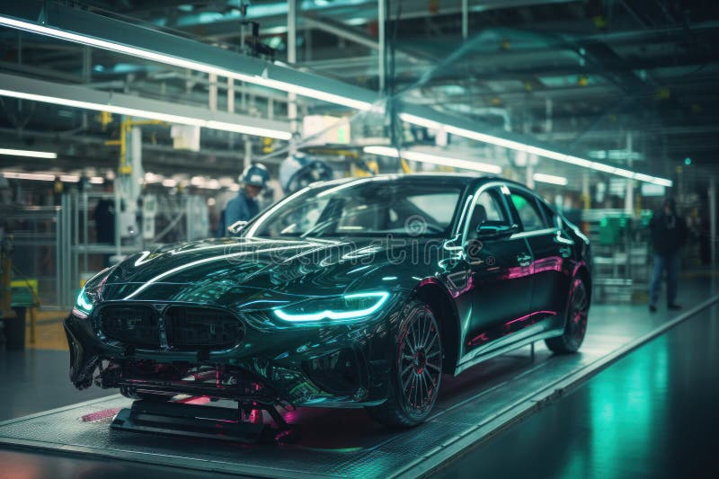 Assembly Line for the Production of Modern Cars. Robots Weld a Car Body ...