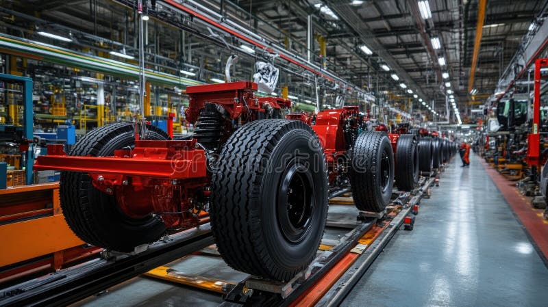 Assembly Line Red Vehicle Chassis Industrial Factory Setting Stock ...