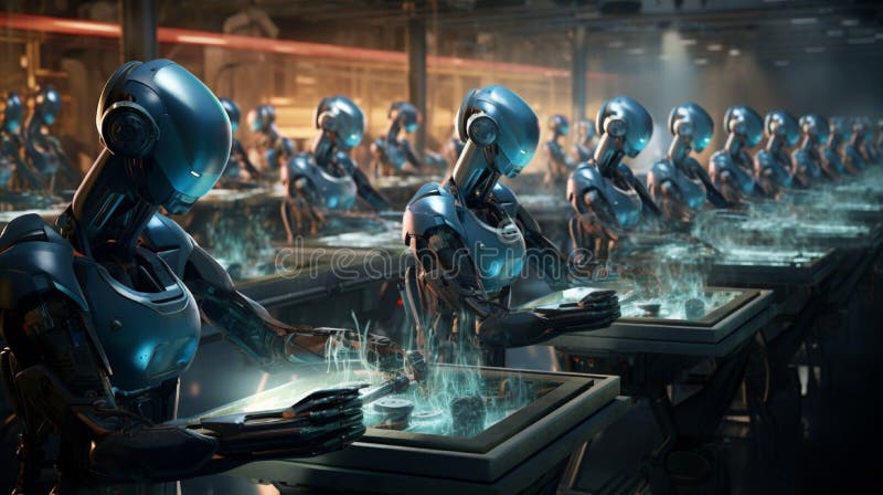 An Assembly Line of Robots, Diligently Assembling High-tech Devices ...