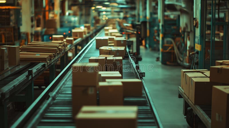 Assembly Line Where Products are Efficiently Wrapped and Packed into ...