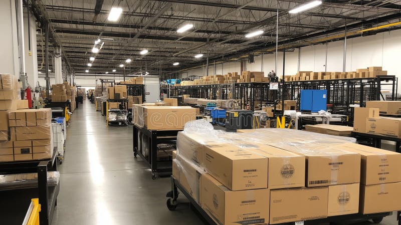 Assembly Line Where Products are Efficiently Wrapped and Packed into ...