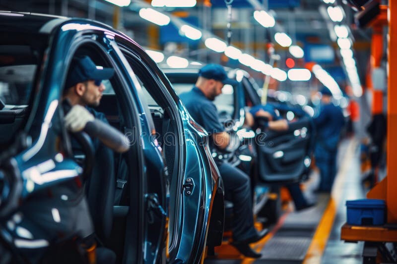 Assembly Line Workers Carefully Install and Inspect Car Interiors ... Assembly Line Workers Carefully Install and Inspect Car Interiors ...