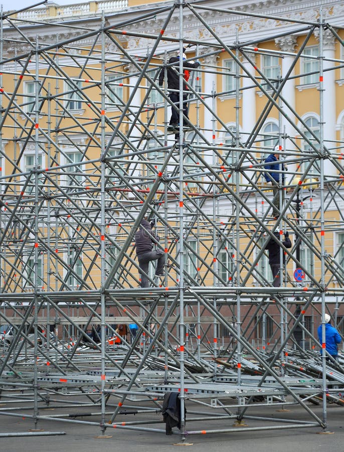 Assembly of the Metal Frame by High-rise Workers Stock Photo - Image of ...