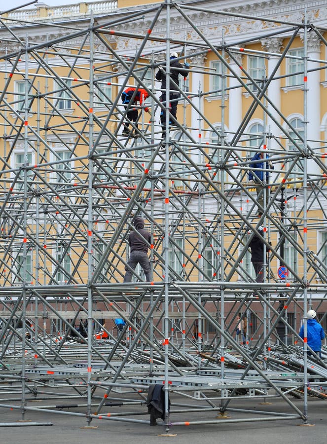 Assembly of the Metal Frame by High-rise Workers Stock Photo - Image of ...