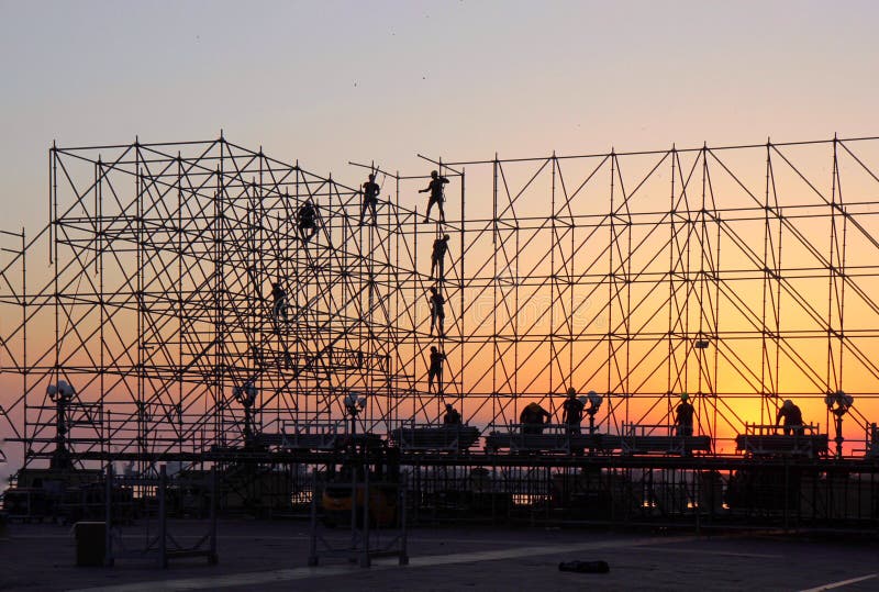 Assembly of Metal Stage Construction for a Rock Concert Stock Image ...