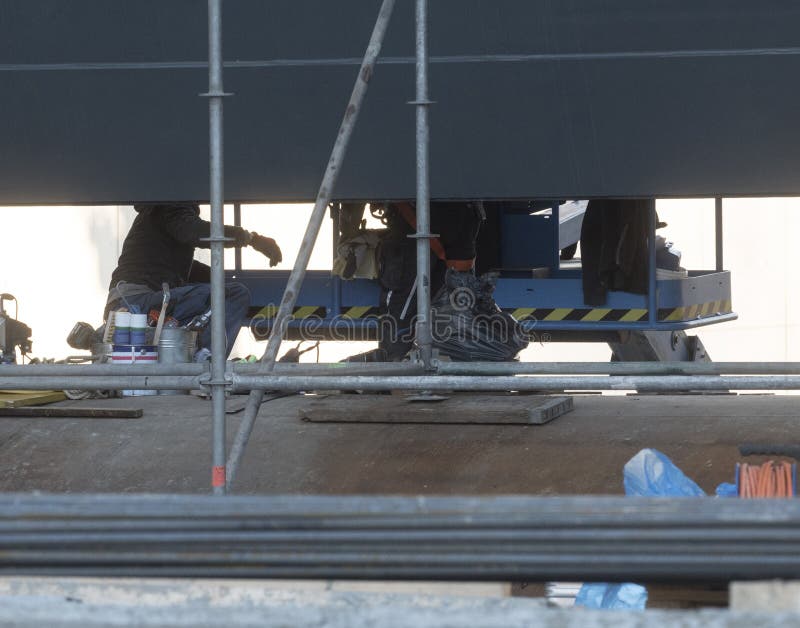 Steel Construction Worker Welding on Construction Site Stock Photo ...