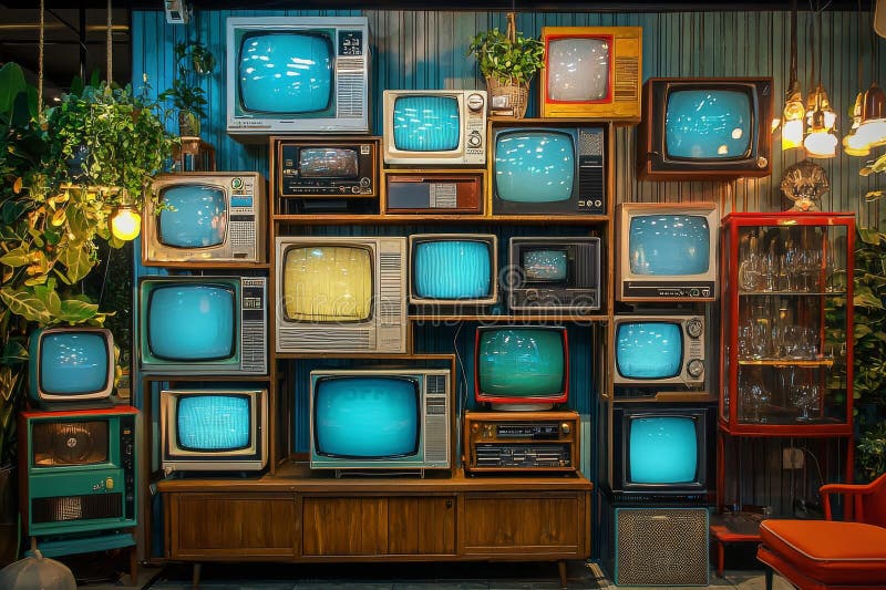 An Assembly of Old TVs Stacked Together, Suitable for Depicting Themes ...