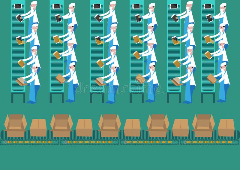 Assembly Plant Workers Assembles a Tablet Computer in a Routine Manner ...