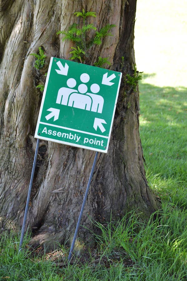 Assembly point sign. stock photo. Image of outside, fire - 93531018