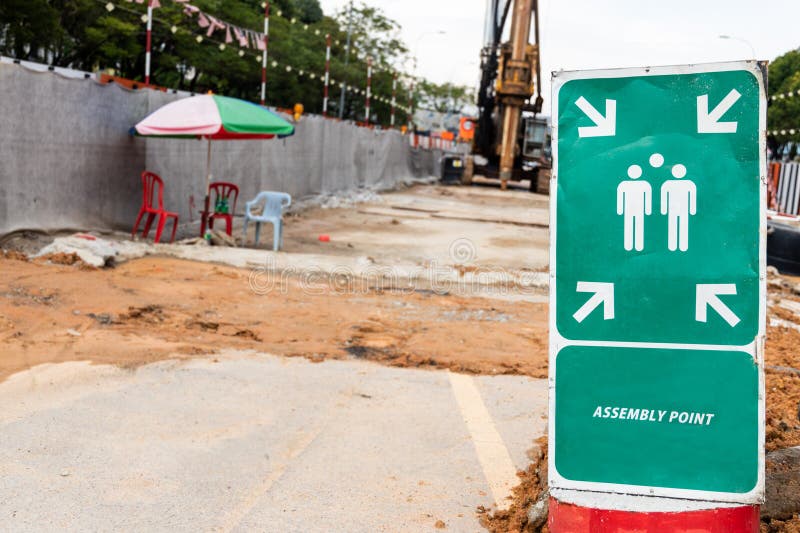 Signage And Construction Workers Stock Photo - Image of industry, site ...