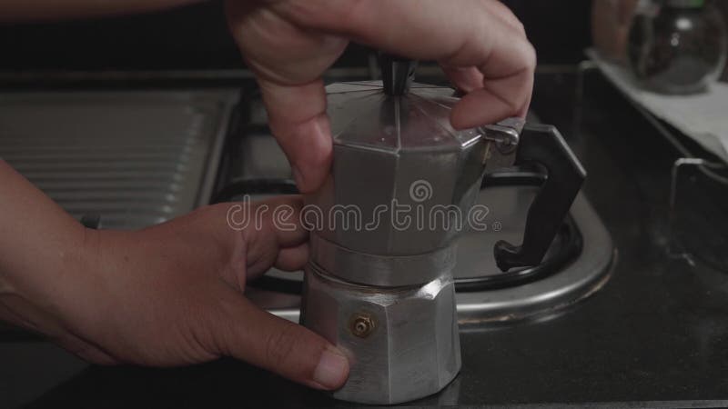 Moka Pot Brewing Espresso with Loud Boiling Sound and Steam on ...