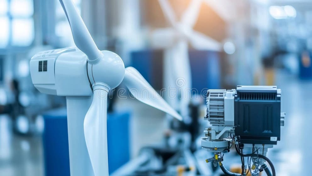 The Assembly Process of Wind Turbine Components is Shown in Close ...