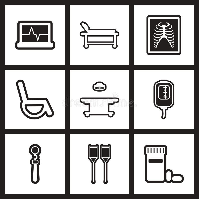 Assembly Stylish Black and White Icons Medicine Stock Vector ...