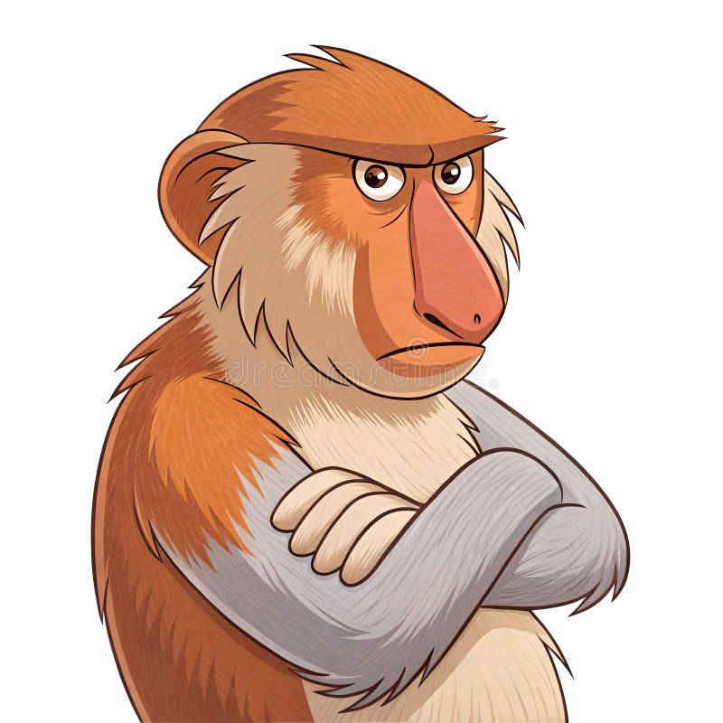 Assertive Baboon Illustration with Crossed Arms on Transparent ...