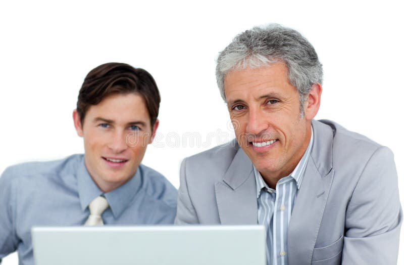 Assertive Business Partners Working at a Computer Stock Photo - Image ...