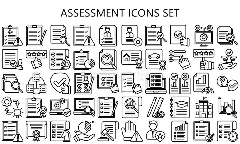 Assessment Black Outline Icons Pack. Stock Vector - Illustration of ...