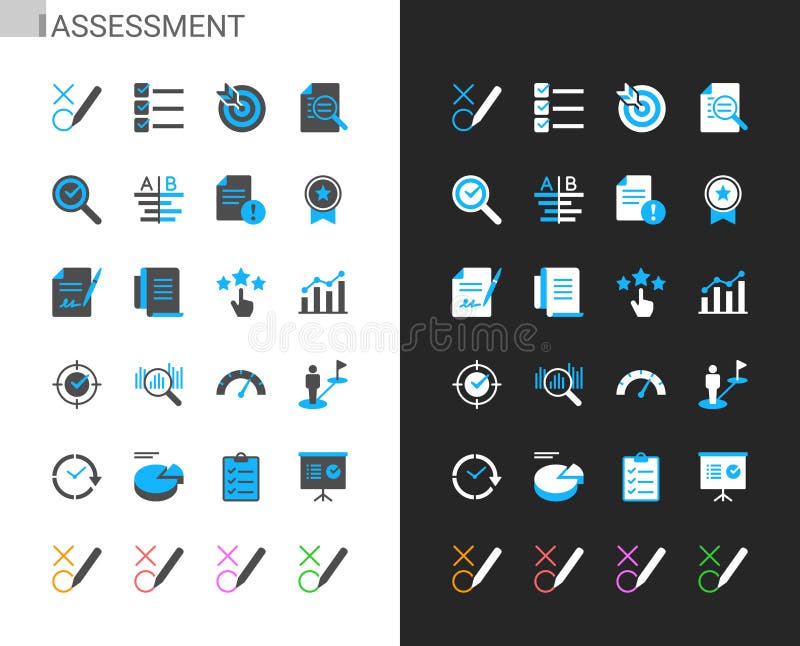 Assessment Icons Light and Dark Theme Stock Vector - Illustration of ...