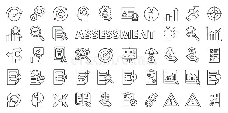 Assessment Icons in Line Design. Assessment, Data, Analysis, Compare ...