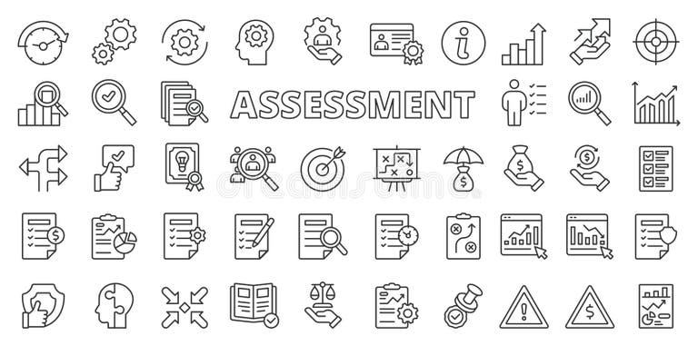 Assessment Icons in Line Design. Assessment, Data, Analysis, Compare ...