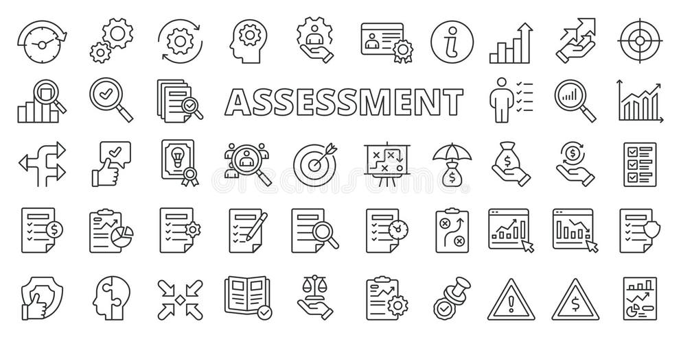 Assessment Icons in Line Design. Assessment, Data, Analysis, Compare ...