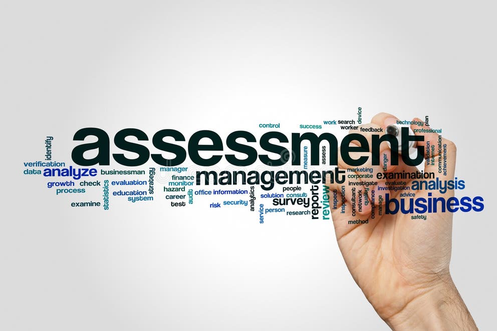 Assessment Word Cloud Concept on Grey Background Stock Photo - Image of ...