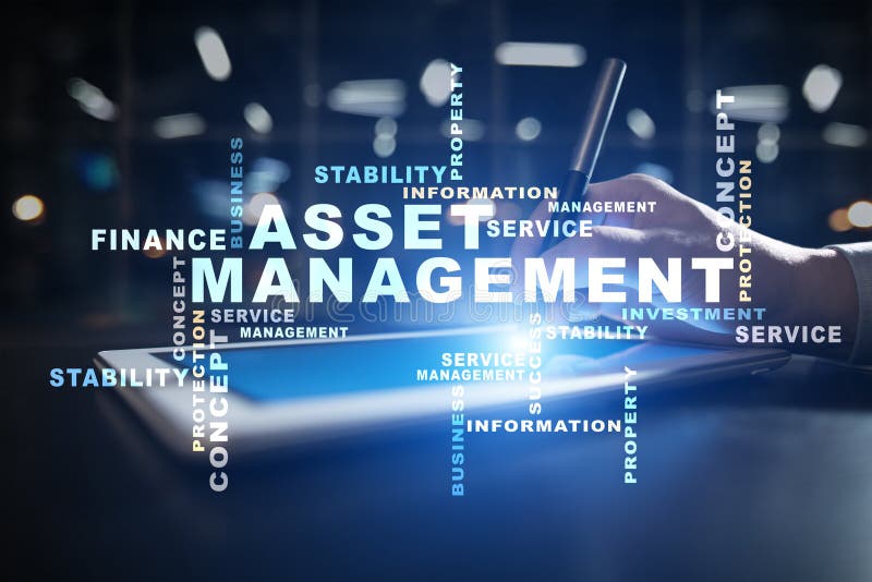 Asset Management on the Virtual Screen. Business Concept. Words Cloud ...
