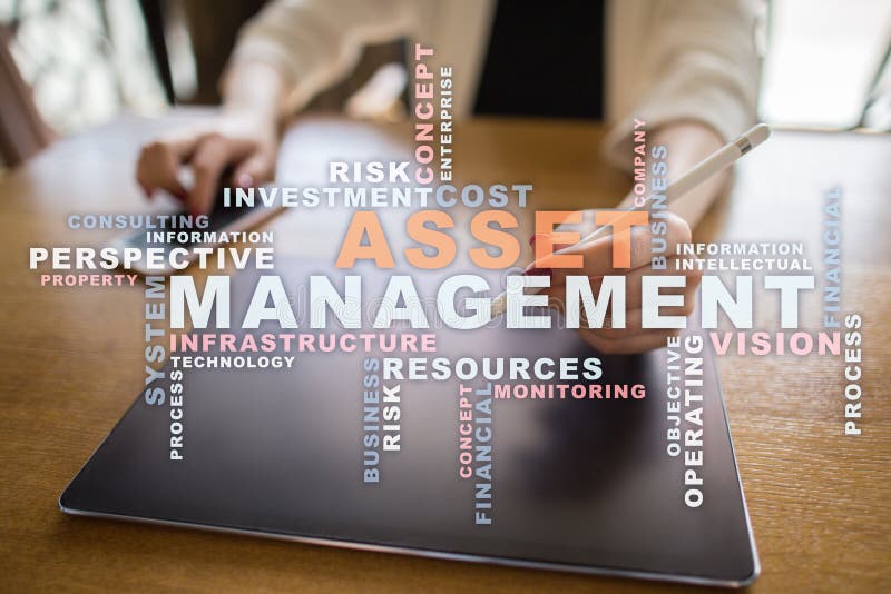 Asset Management on the Virtual Screen. Business Concept. Words Cloud ...