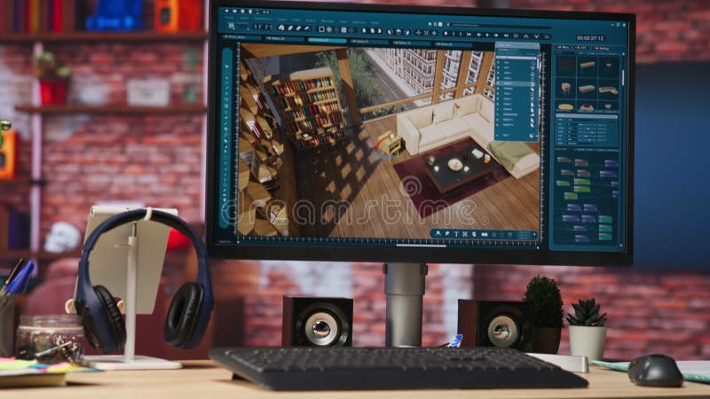 Close Up of CAD Program Used for Modelling Room Virtual Furniture Stock ...